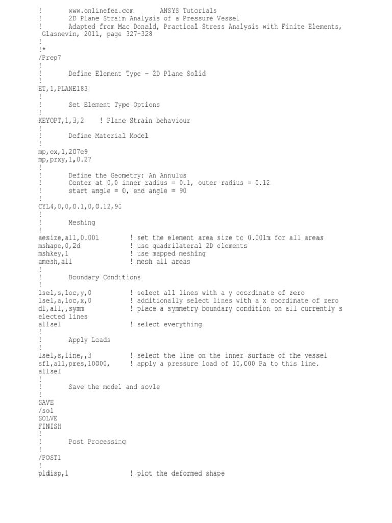 2d Plane Strain Pressure Vessel Analysis Pdf Teaching Methods