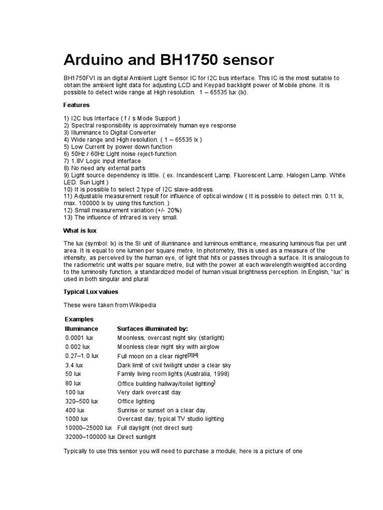 Arduino and BH1750 Sensor | PDF | Atomic | Electromagnetic Radiation