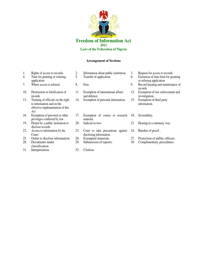 Nigeria's Freedom of Information Act 2011 | PDF | Freedom Of ...