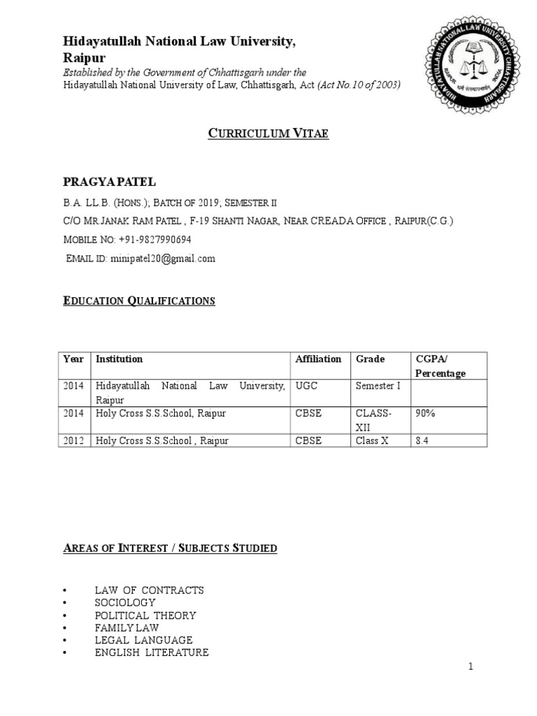 Curriculum Vitae Pragya Patel