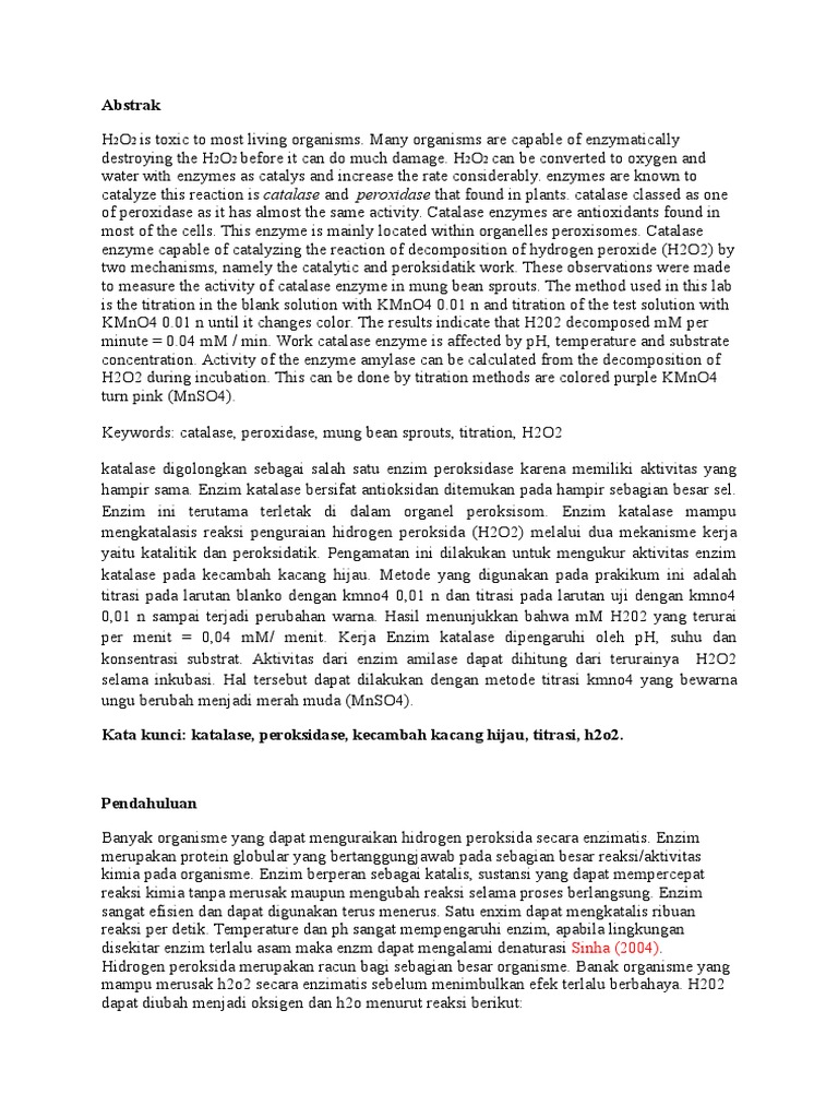 Jurnal Full Enzim Katalase | PDF