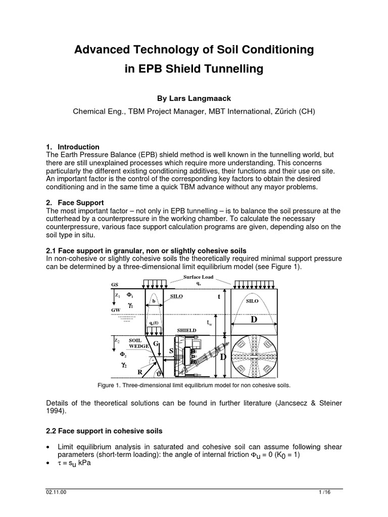 NAT2000 Advanced Technology of Soil Conditioning in EPB Shield Tunnelling PDF | PDF | Surfactant ...