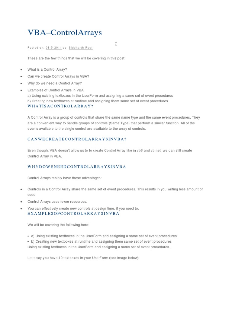 VBA Control Arrays | PDF | Computer Programming | Software Engineering