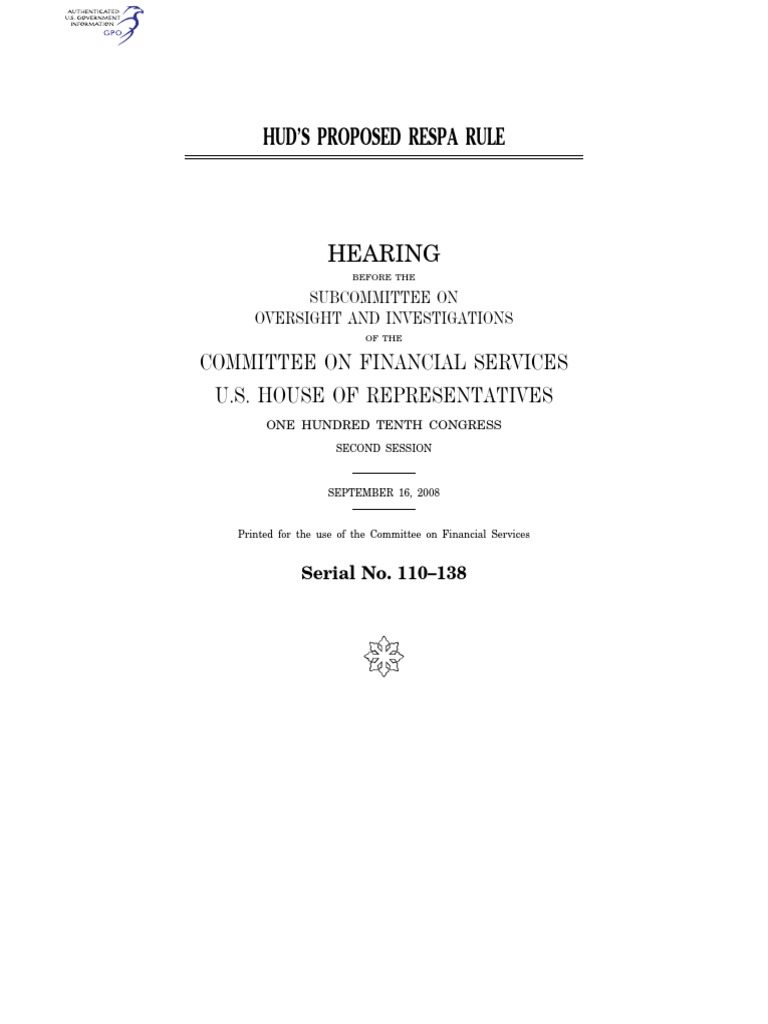 Hearing: Hud'S Proposed Respa Rule | PDF | Truth In Lending Act ...