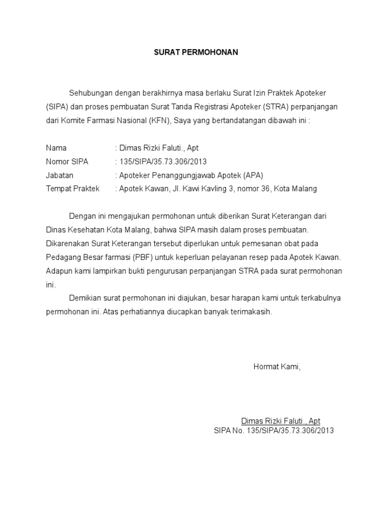 Surat Permohonan Sipa Sementara | PDF | Hukum