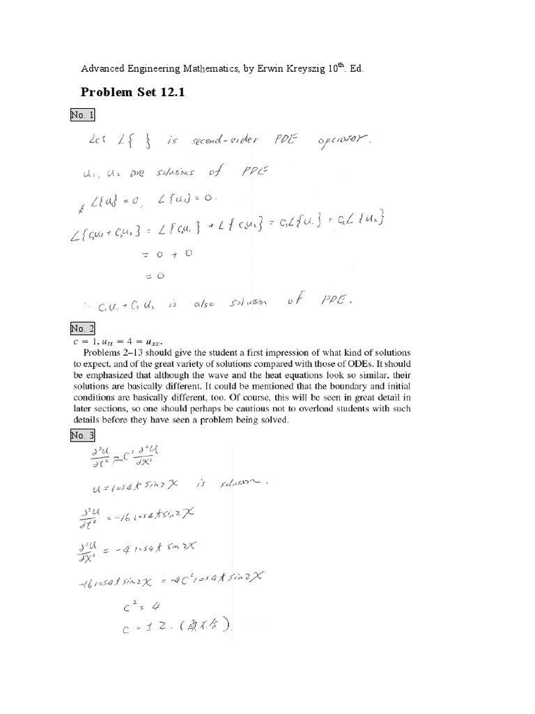 Problem Set 12.1: Advanced Engineering Mathematics, by Erwin Kreyszig ...