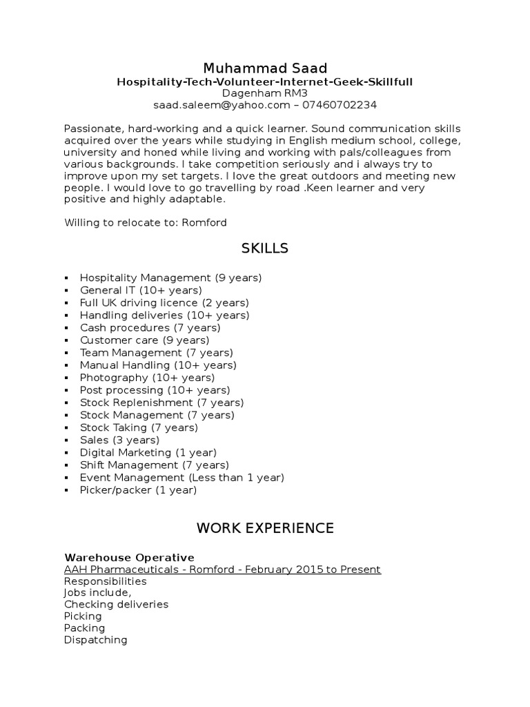 Muhammad Saad CV | PDF | Business | Further Education