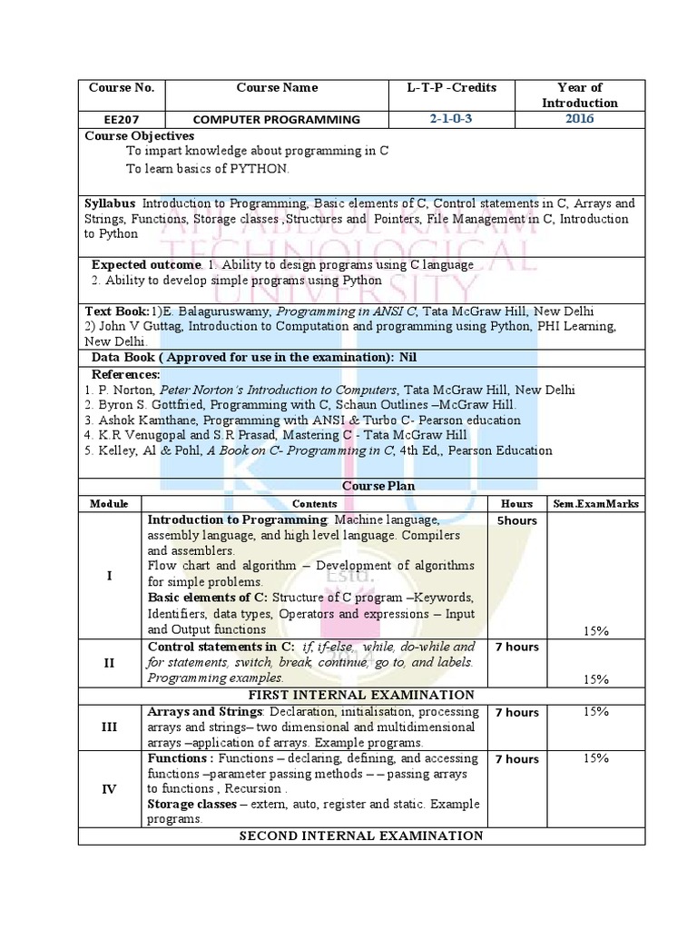 EE207 Computer Progrmming | PDF | C (Programming Language) | Pointer ...