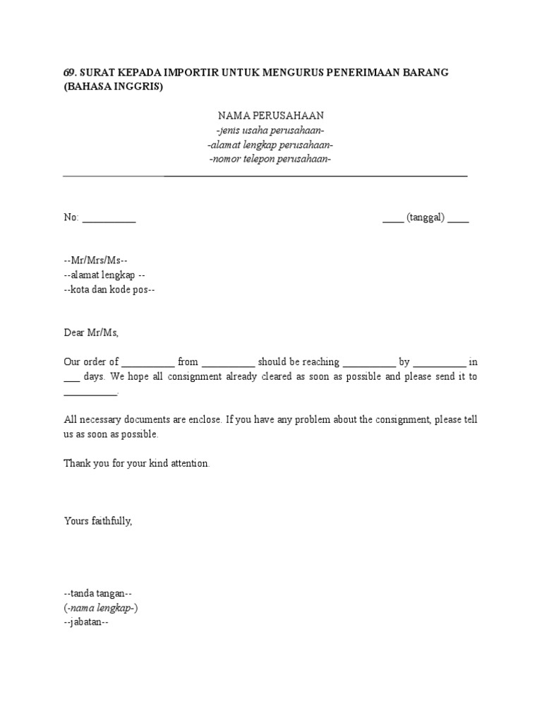 Letter to Importer for Goods Receipt | PDF