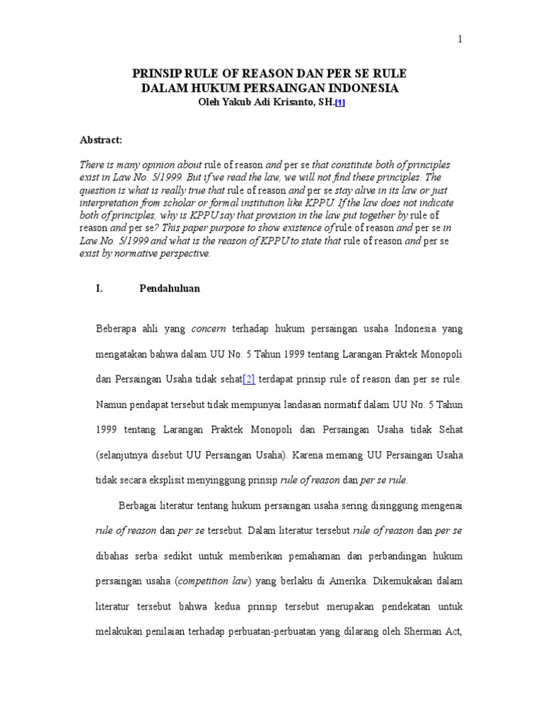 Prinsip Rule of Reason Dan Per Se Rule | PDF