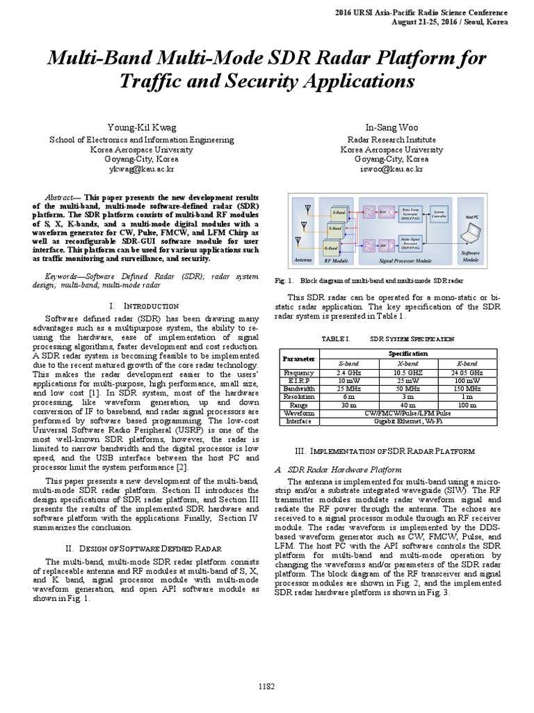 Multi-Band Multi-Mode SDR Radar Platform For Traffic and Security Applications | PDF | Software ...