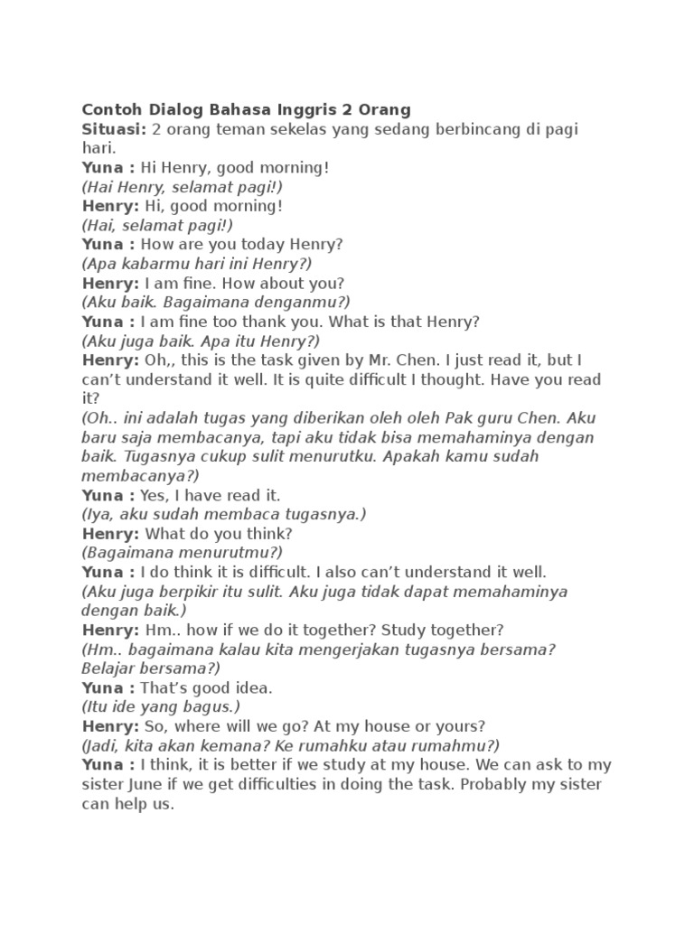 Contoh Dialog Bahasa Inggris 2 Orang | PDF