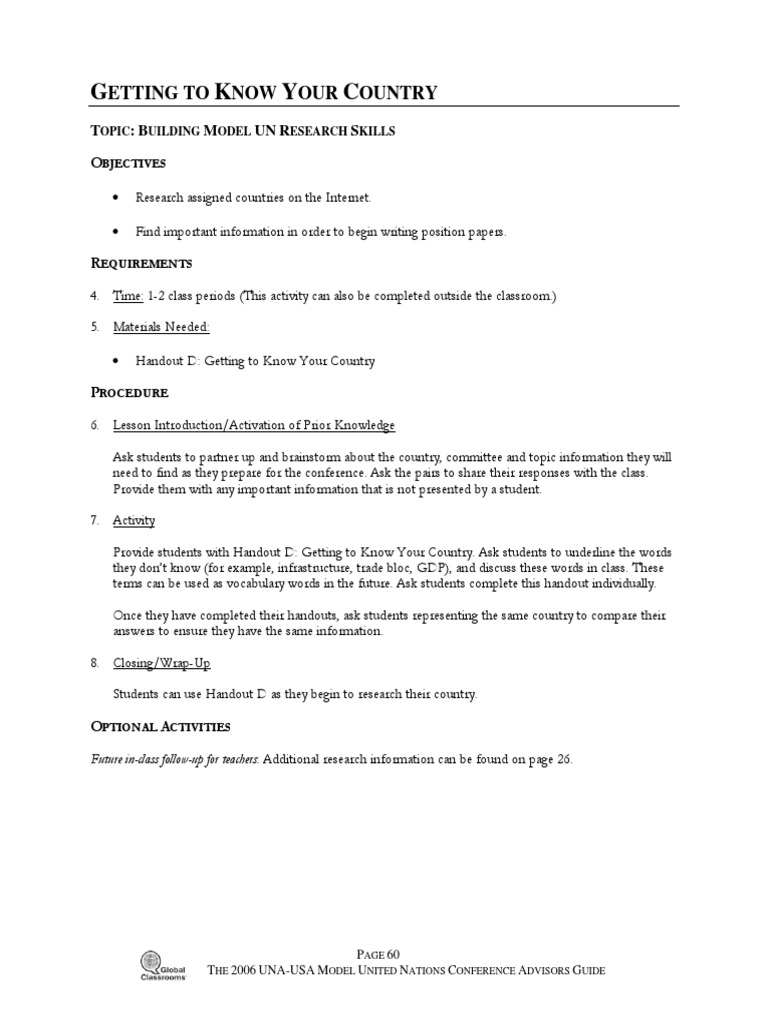 Getting To Know Your Country Un Handout | PDF | United Nations ...