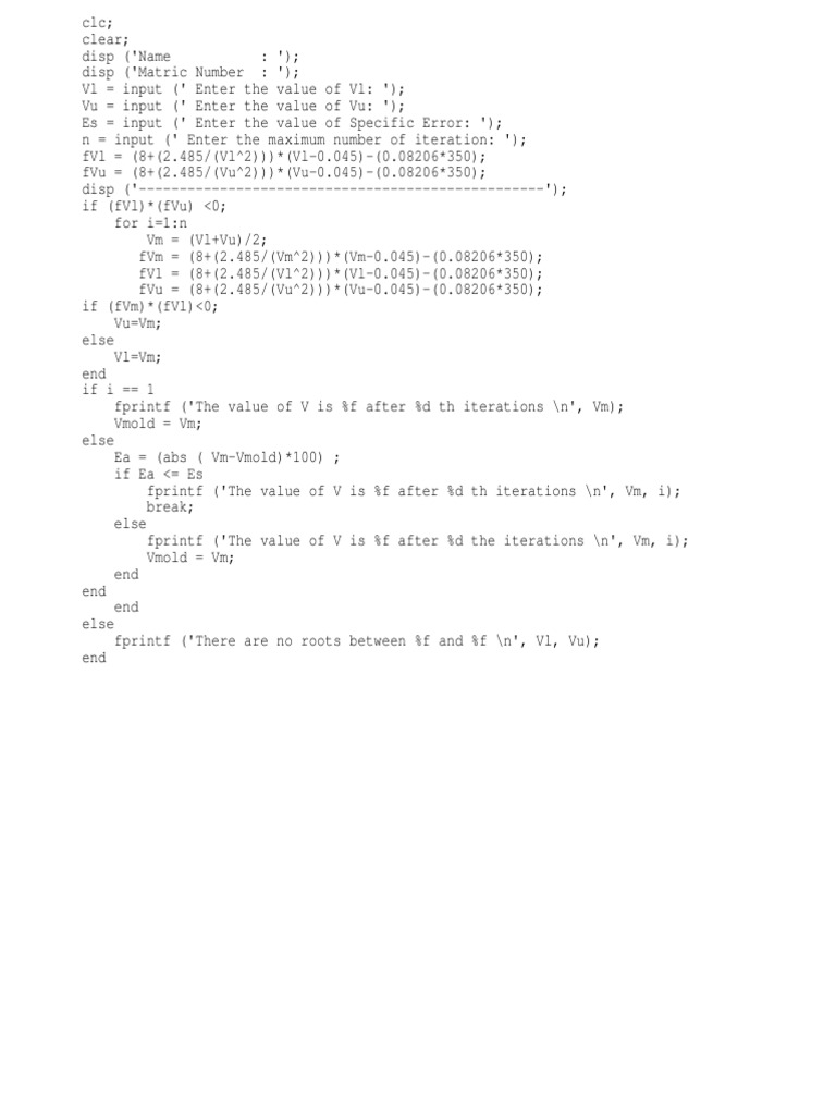 Bisection Method MATLAB Coding | PDF