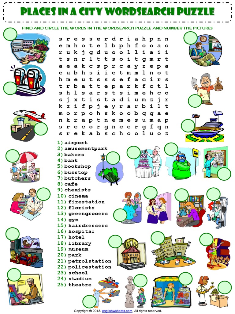 Places in A City Wordsearch Puzzle Vocabulary Worksheet PDF | PDF ...