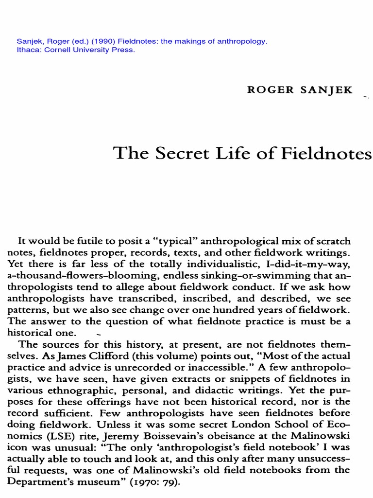 SANJEK, Roger - The Secret Life of Fieldnotes | PDF | Franz Boas ...