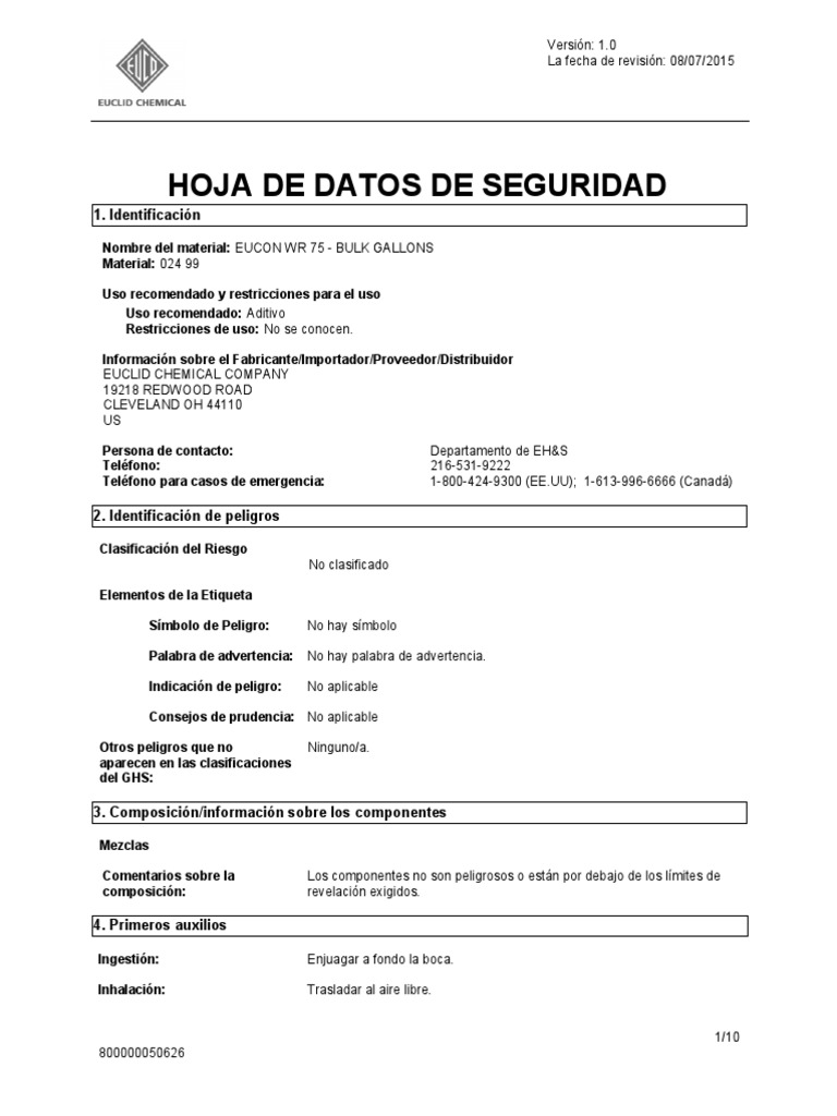Euco WR 75 | Descargar gratis PDF | Toxicología | Seguridad y salud ...