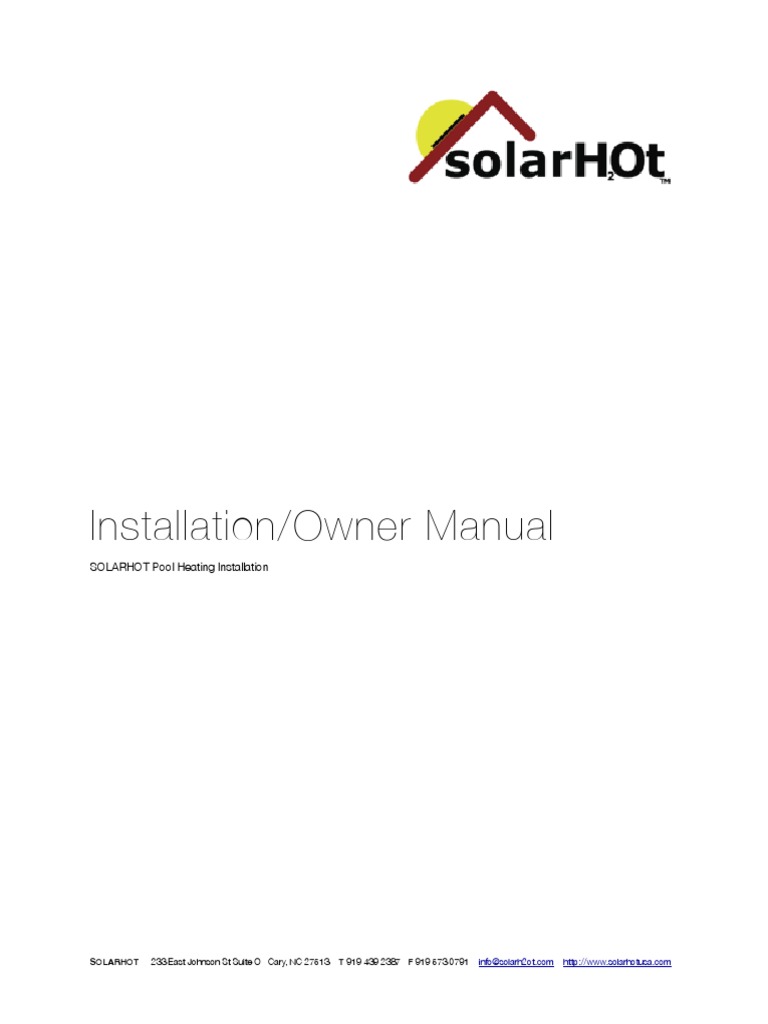 Installation/Owner Manual: SOLARHOT Pool Heating Installation | PDF