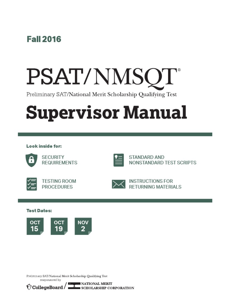 Supervisors Manual Psat NMSQT | PDF | Psat/Nmsqt | Sat