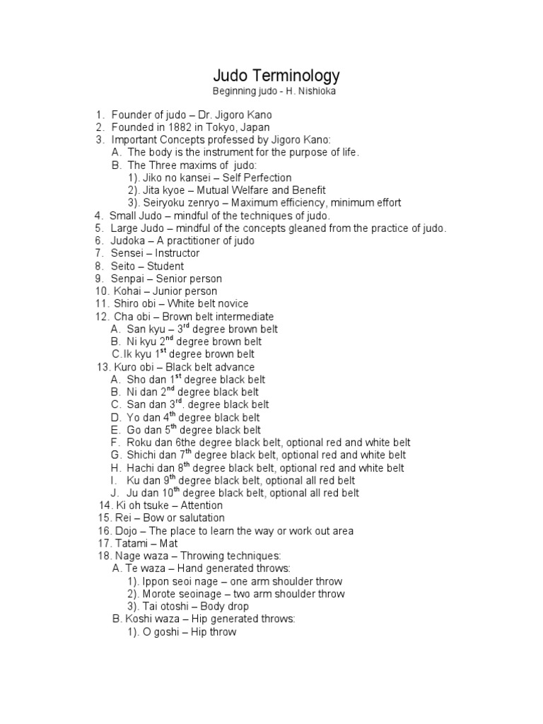 Judo Terminology | PDF | Judo | Individual Sports