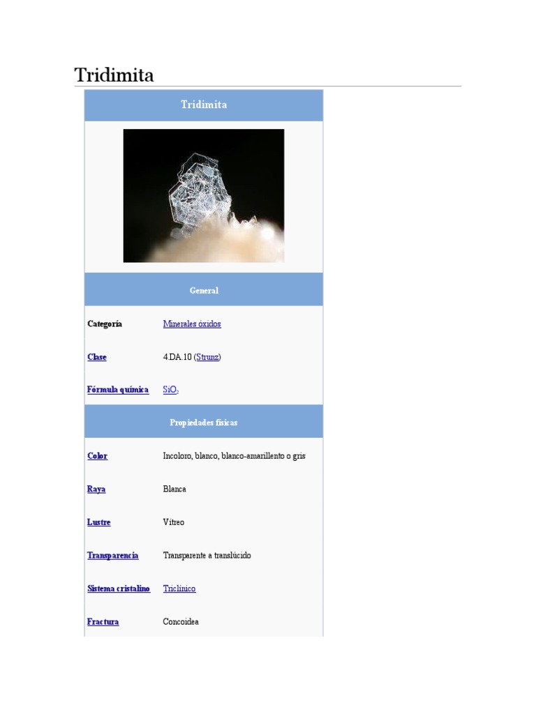 Tridimita: Propiedades y Formación | PDF | Cuarzo | Minerales