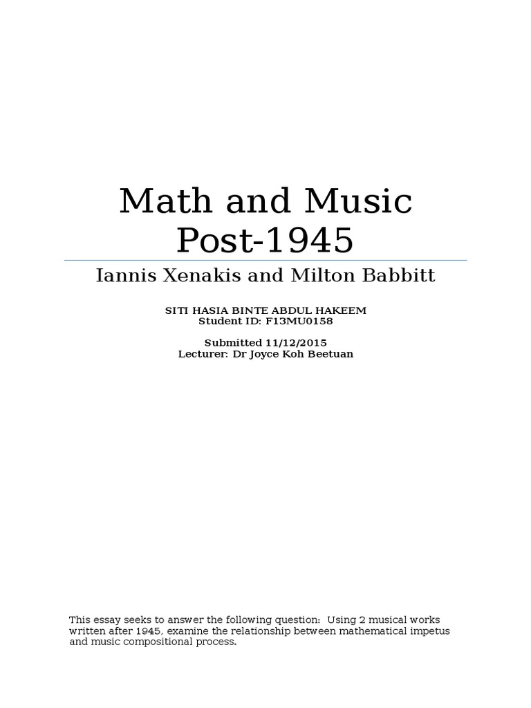 Mathematical Impetus and Compositional Process in Iannis Xenakis ...