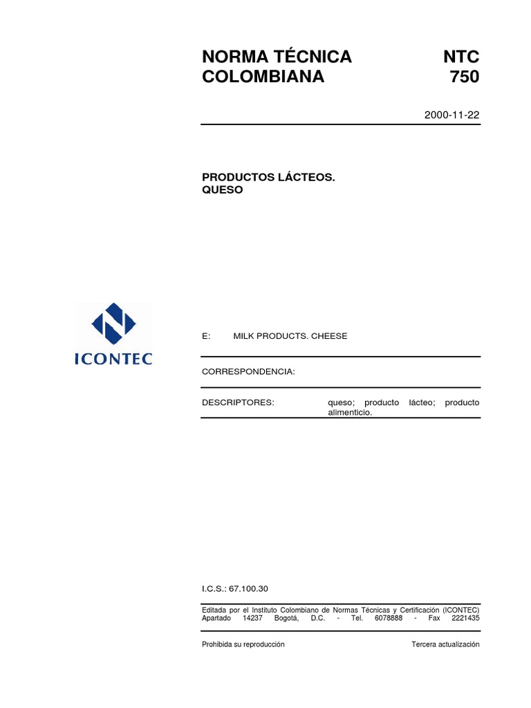 NTC 750 Queso PDF | PDF | Queso | Sustancias químicas