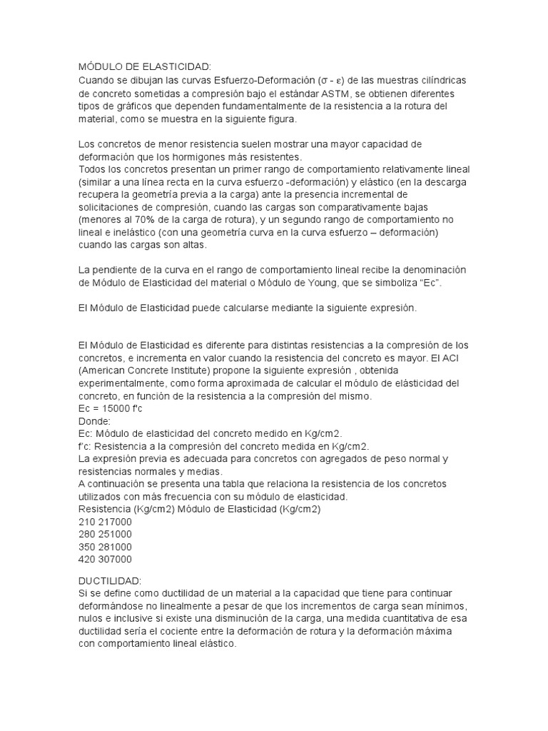 Módulo De Elasticidad Pdf Elasticidad Física Ductilidad