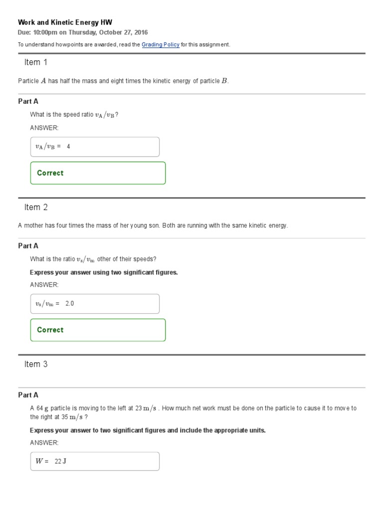 Work and Kinetic Energy Homework Guide | PDF | Force | Kinetic Energy