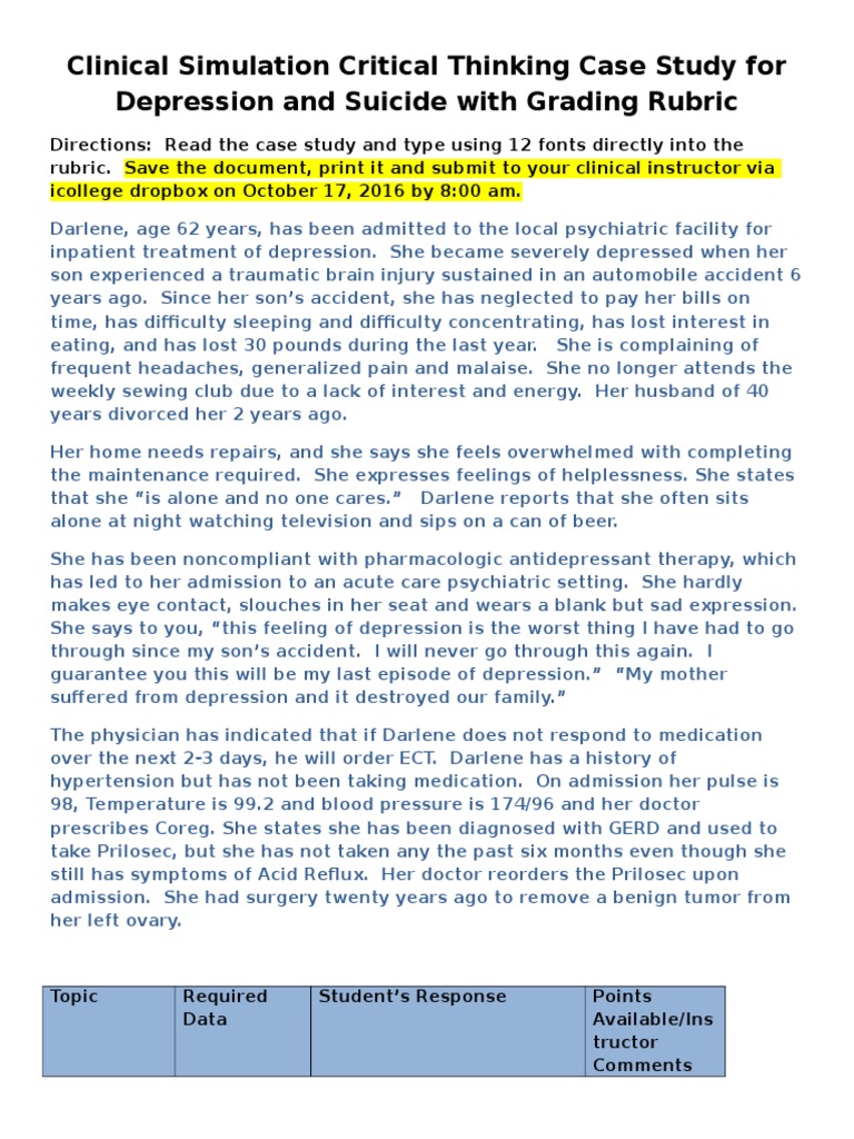 Depression Case Study | PDF | Major Depressive Disorder ...