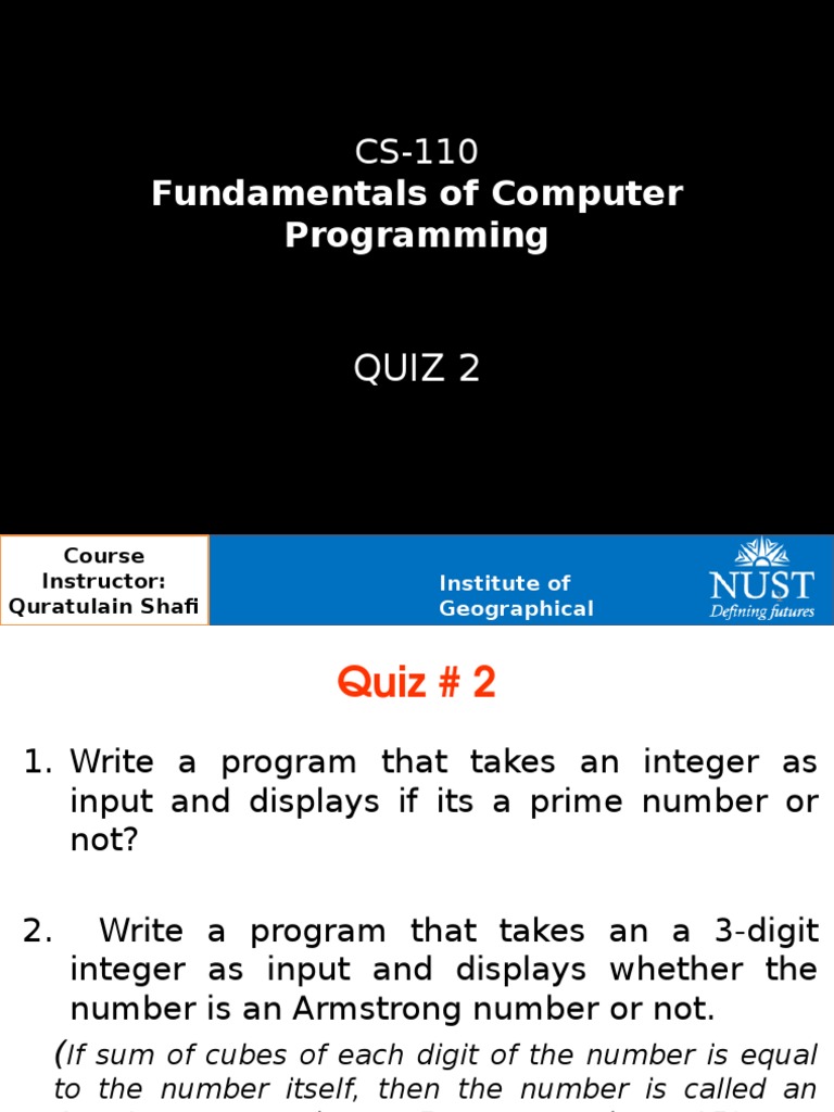 Fundamentals of Computer Programming: Quiz 2 | PDF