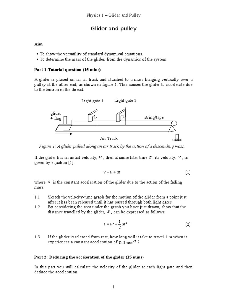 Glider and Pulley | PDF | Tension (Physics) | Mass