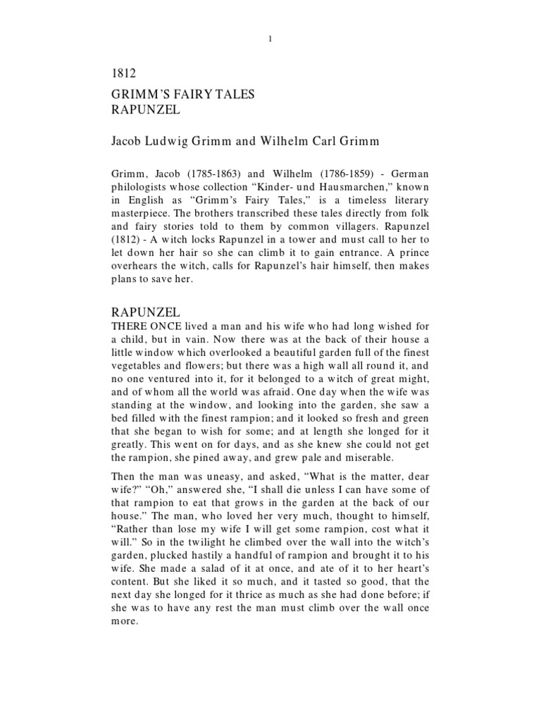 Rapunzel Grimm | PDF | Rapunzel | Brothers Grimm