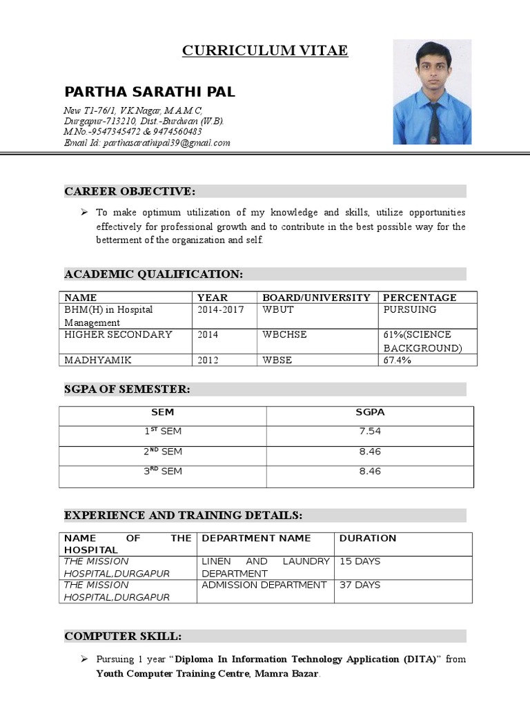 Curriculum Vitae: Partha Sarathi Pal | PDF | Behavior Modification | Cognition