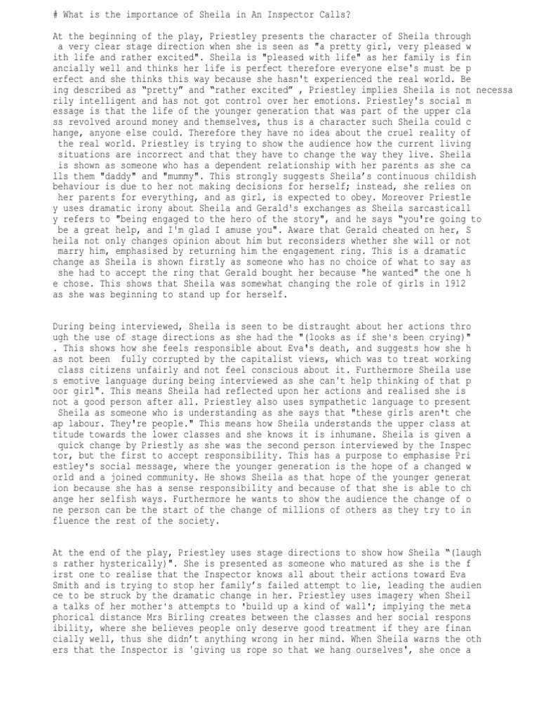 What Is The Importance of Sheila in An Inspector Calls | PDF