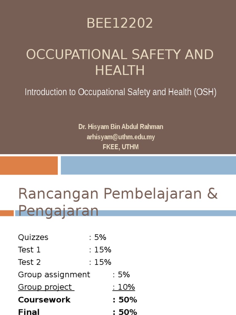 OSH Introduction | Occupational Safety And Health | Safety