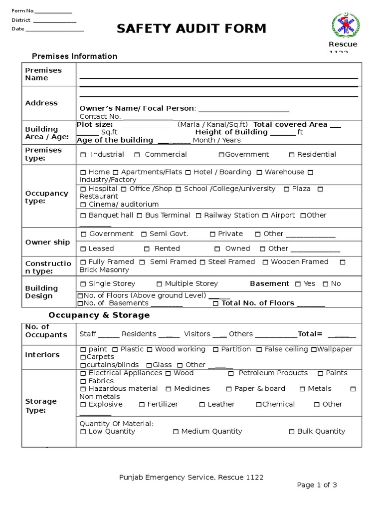 Safety Audit Form Formet | Fire Sprinkler System | Firefighting