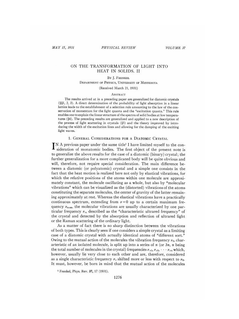 Light-to-Heat Transformation in Solids | PDF | Diatomic Molecule ...