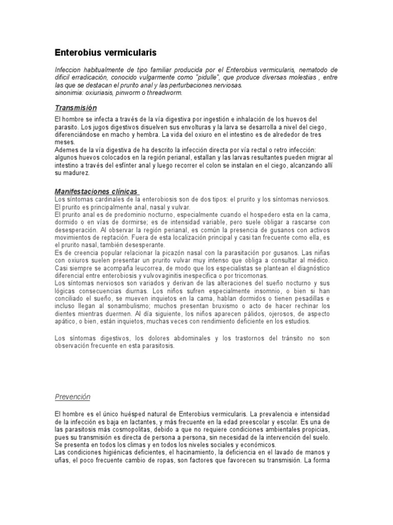Enterobius Vermicularis | PDF | Ciencias de la Salud | Medicina