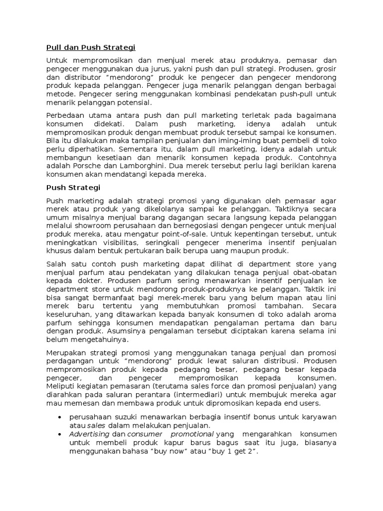 Strategi Push dan Pull dalam Pemasaran | PDF | Ilmu Sosial
