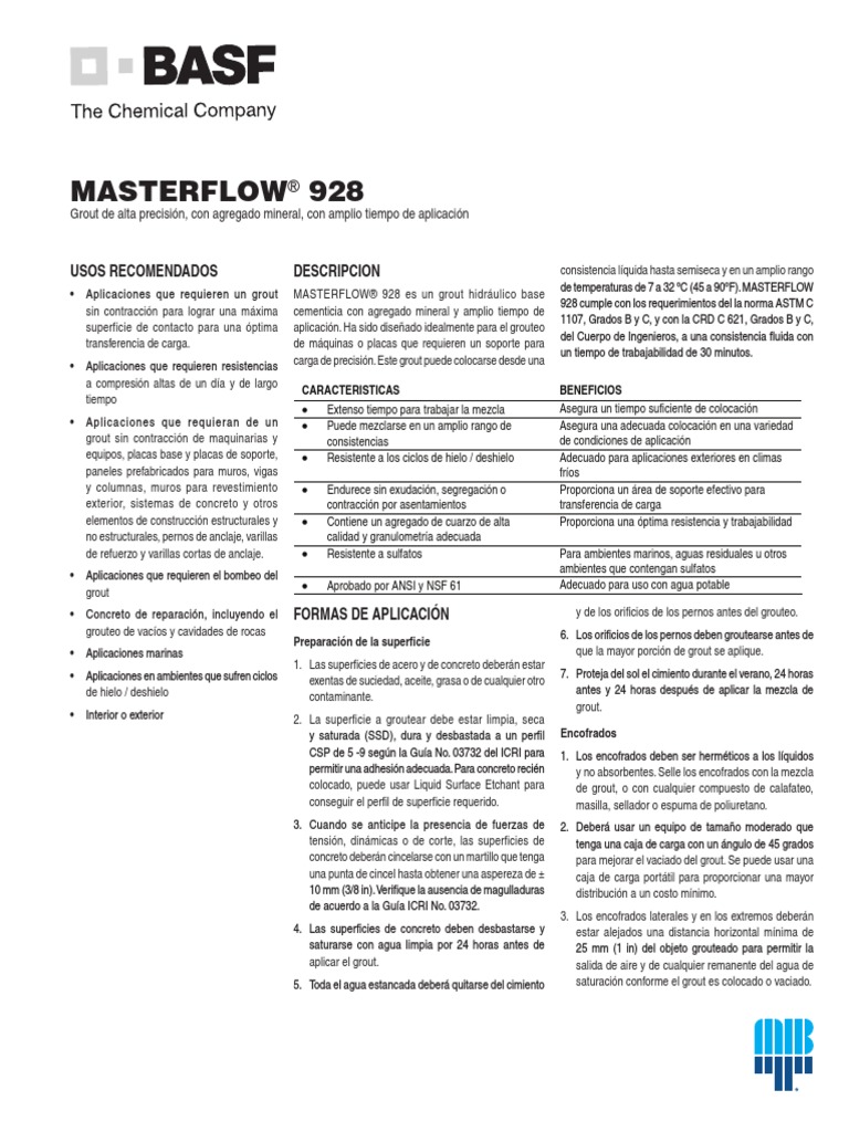 Masterflow 928 | PDF | Agua | Calidad (comercial)