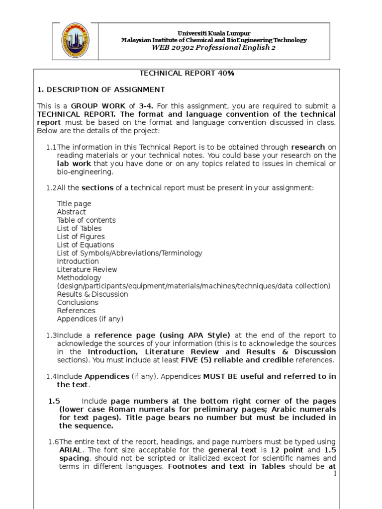 Technical Report Guidelines for WEB 20302 | PDF | Citation | Verb