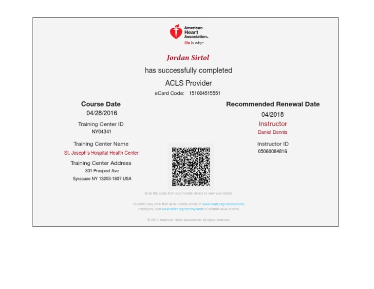 Acls Certificate | PDF