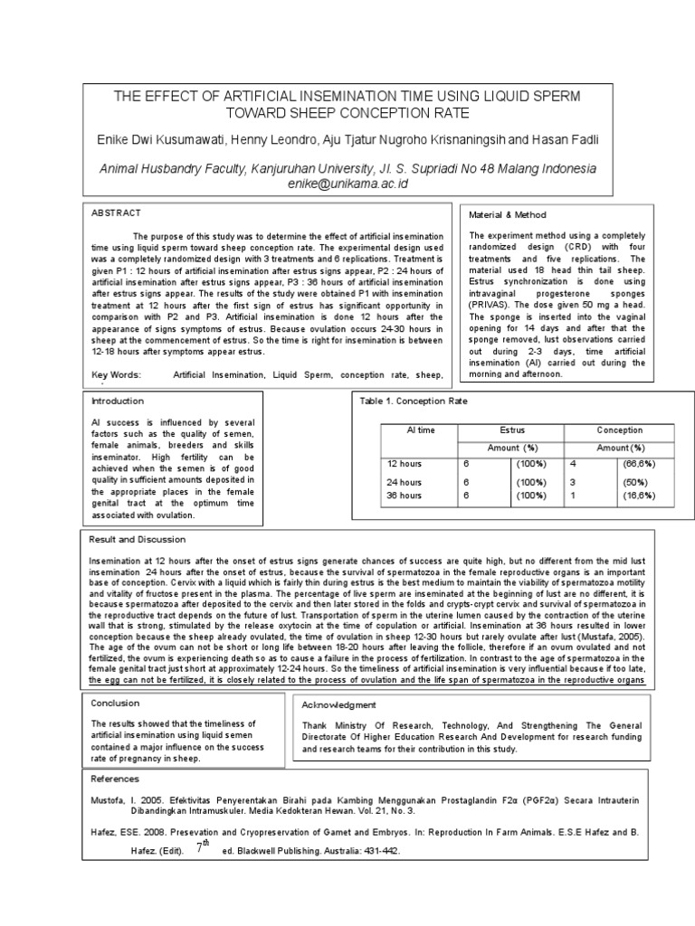 The Effect of Artificial Insemination Time Using Liquid Sperm Toward ...