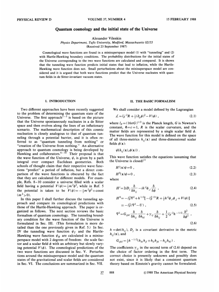 Quantum Cosmology and The Initial State of The Universe | PDF