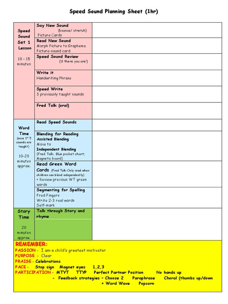 Speed Sound Lesson Planning Sheet | PDF