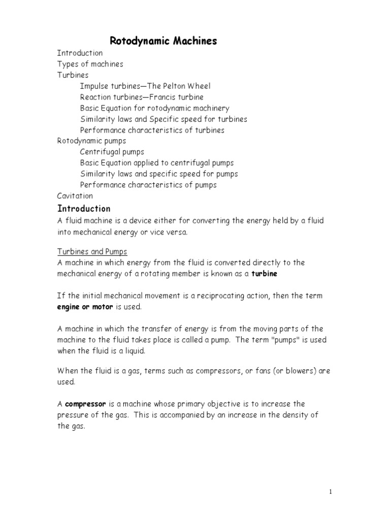 Rotodynamic Machines: Engine or Motor Is Used | PDF | Turbine | Angular ...