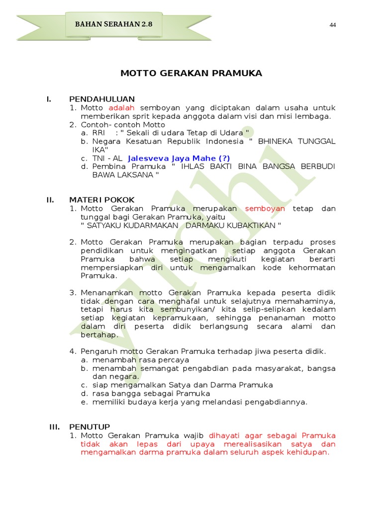 Motto Pramuka: Semangat dan Pengabdian | PDF