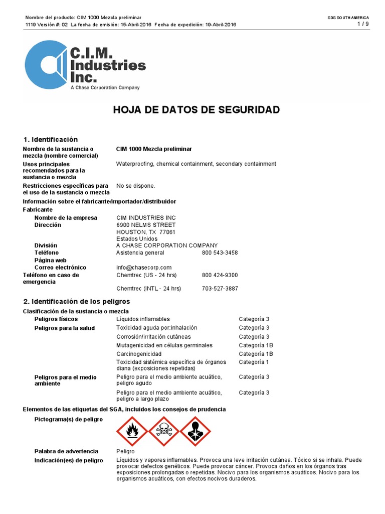 Cim 1000 Premix 46000 1000 Sds South America Mexican Spanish | PDF ...