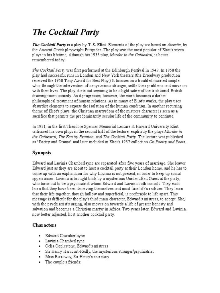 The Cocktail Party | Plays | Entertainment | Free 30-day Trial | Scribd